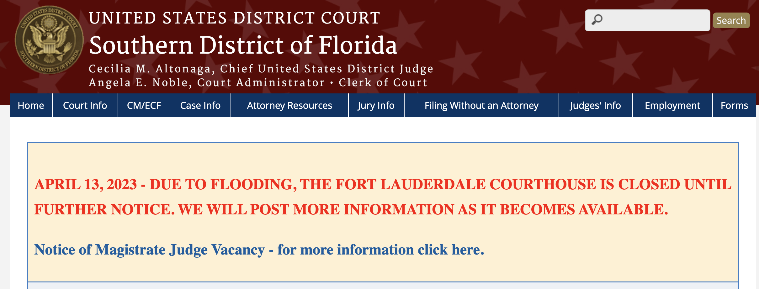 CLOSED: Broward Federal Courthouse Closed Amid Flash Floods